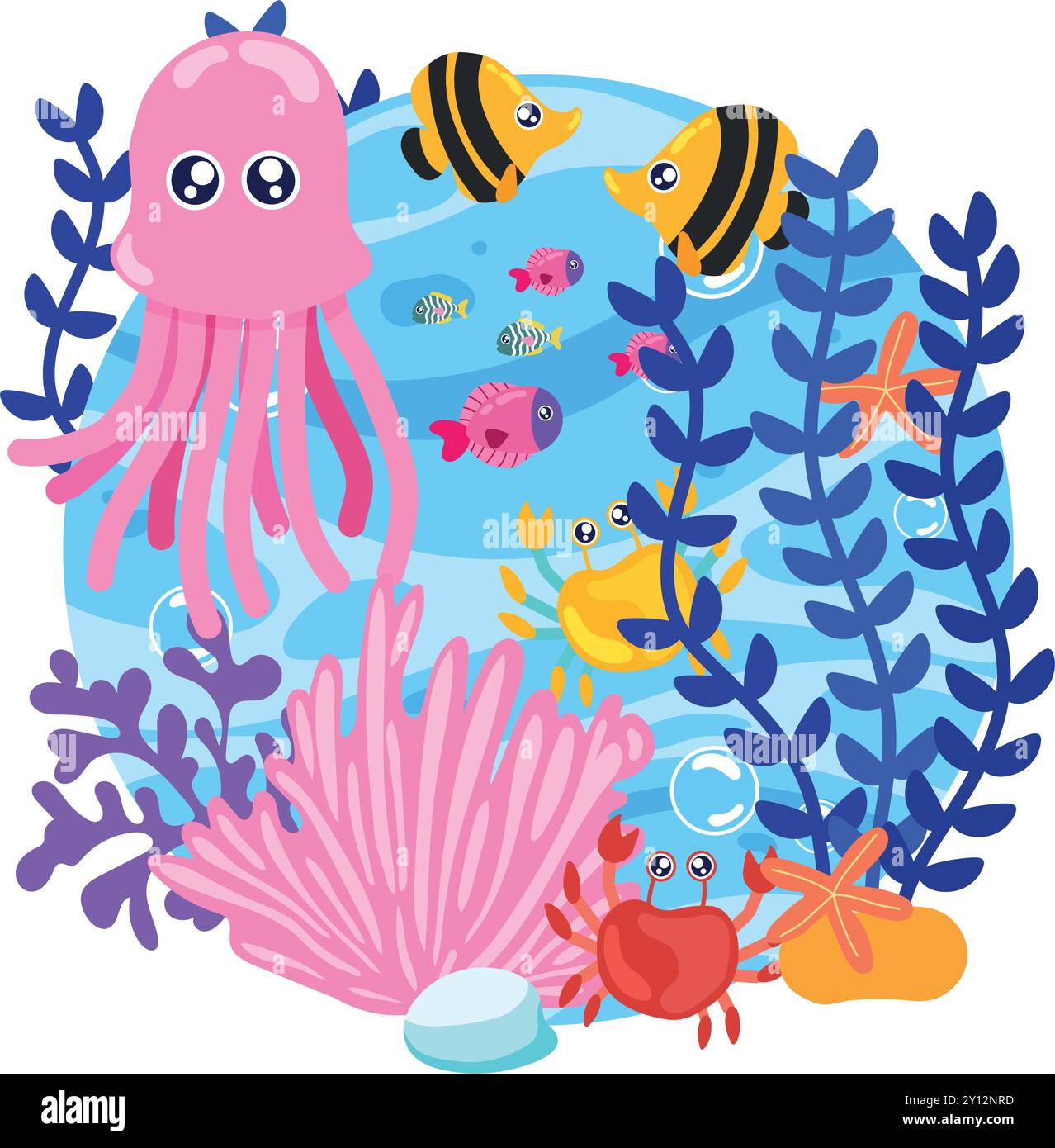 Cute squid with sea creatures in ocean scene Vector Stock Vector Image ...