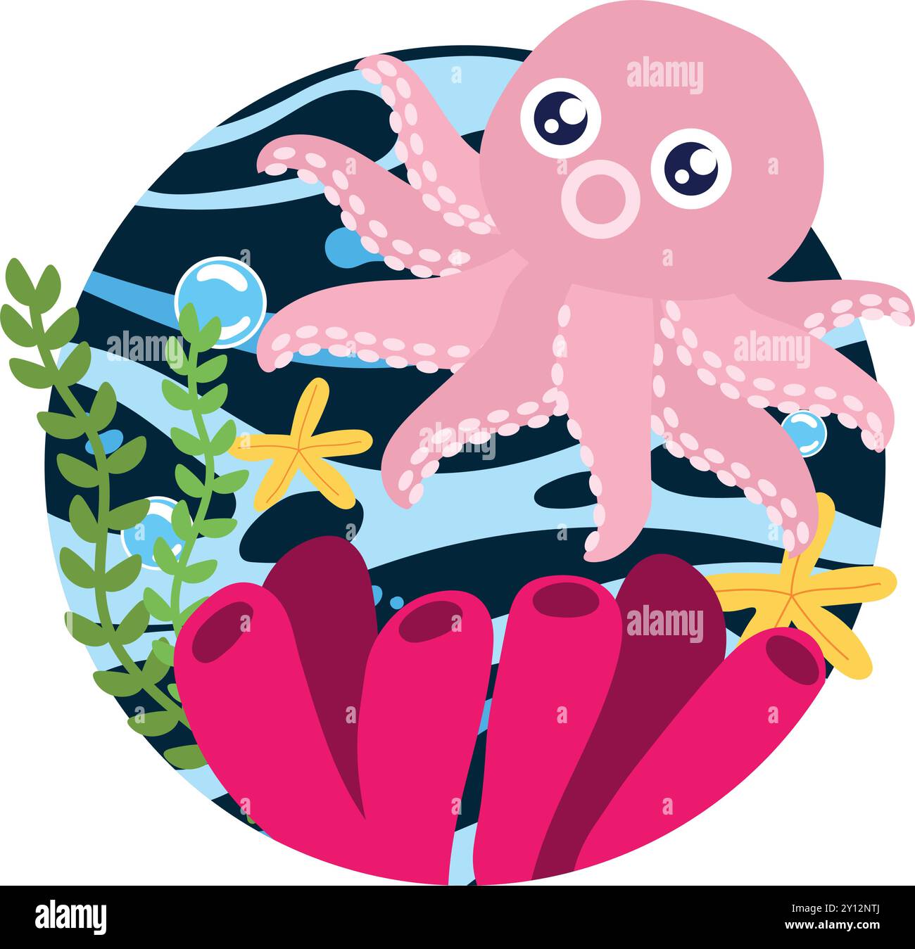 Cute octopus with sea creatures in ocean scene Vector Stock Vector ...
