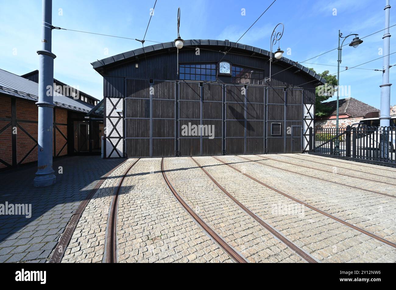 Tram engine shed at Krakow in Poland Stock Photo - Alamy