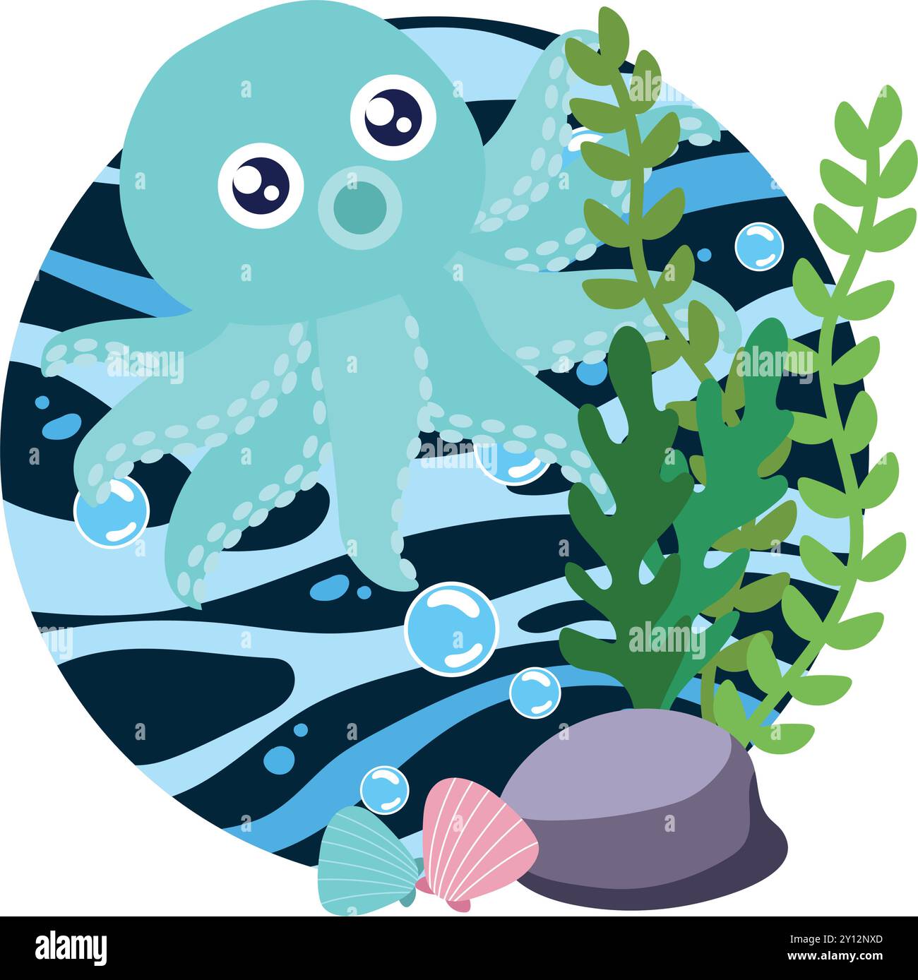 Illustration octopus in sea Cut Out Stock Images & Pictures - Alamy