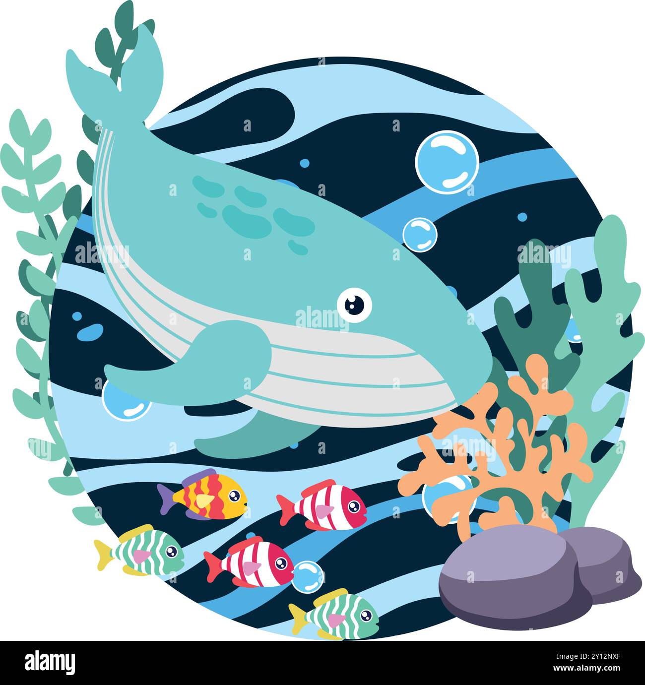 Cute whale with sea creatures in ocean scene Vector Stock Vector Image ...