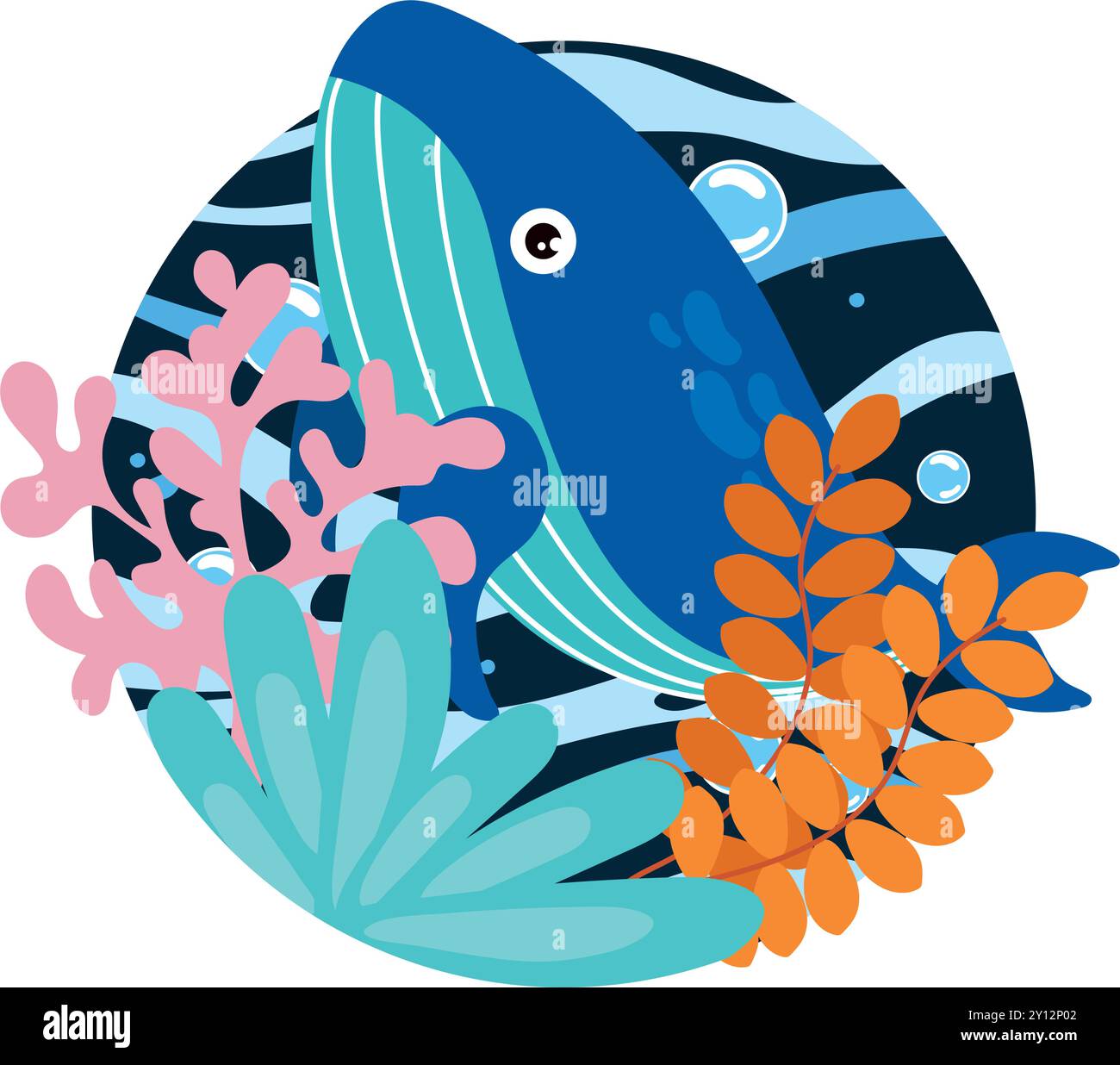Cute whale with sea creatures in ocean scene Vector Stock Vector Image ...