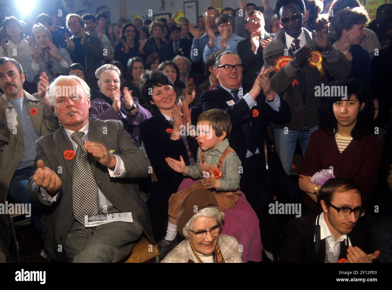 Labour party members in Birmingham 1980s UK. Political meeting clap and ...