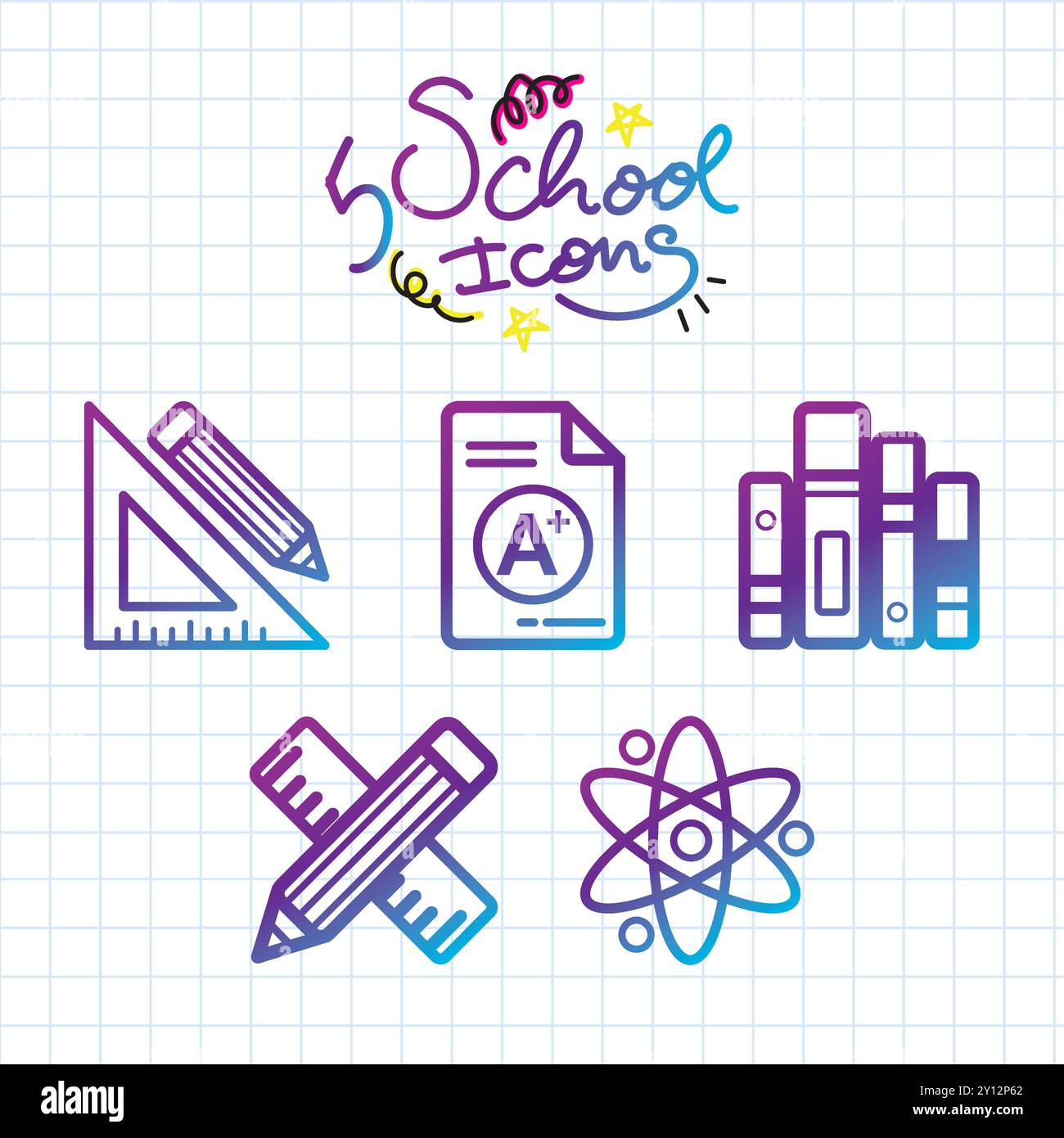 Colorful five school icons set on grid paper Vector Stock Vector Image ...