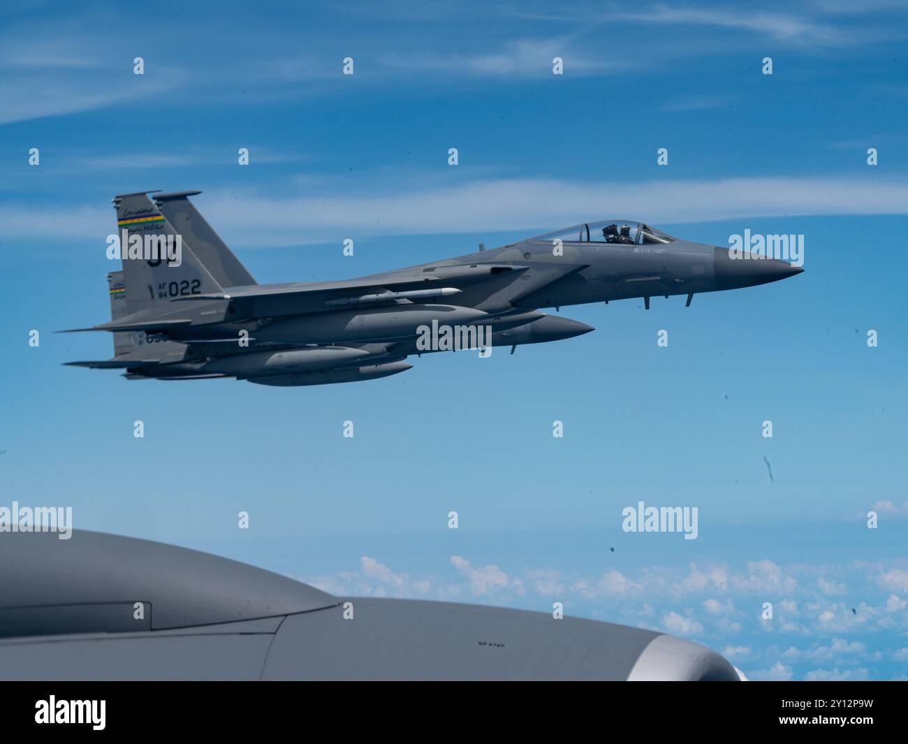 F-15 Eagles, with the 159th Fighter Wing, Louisiana, fly over the wing ...