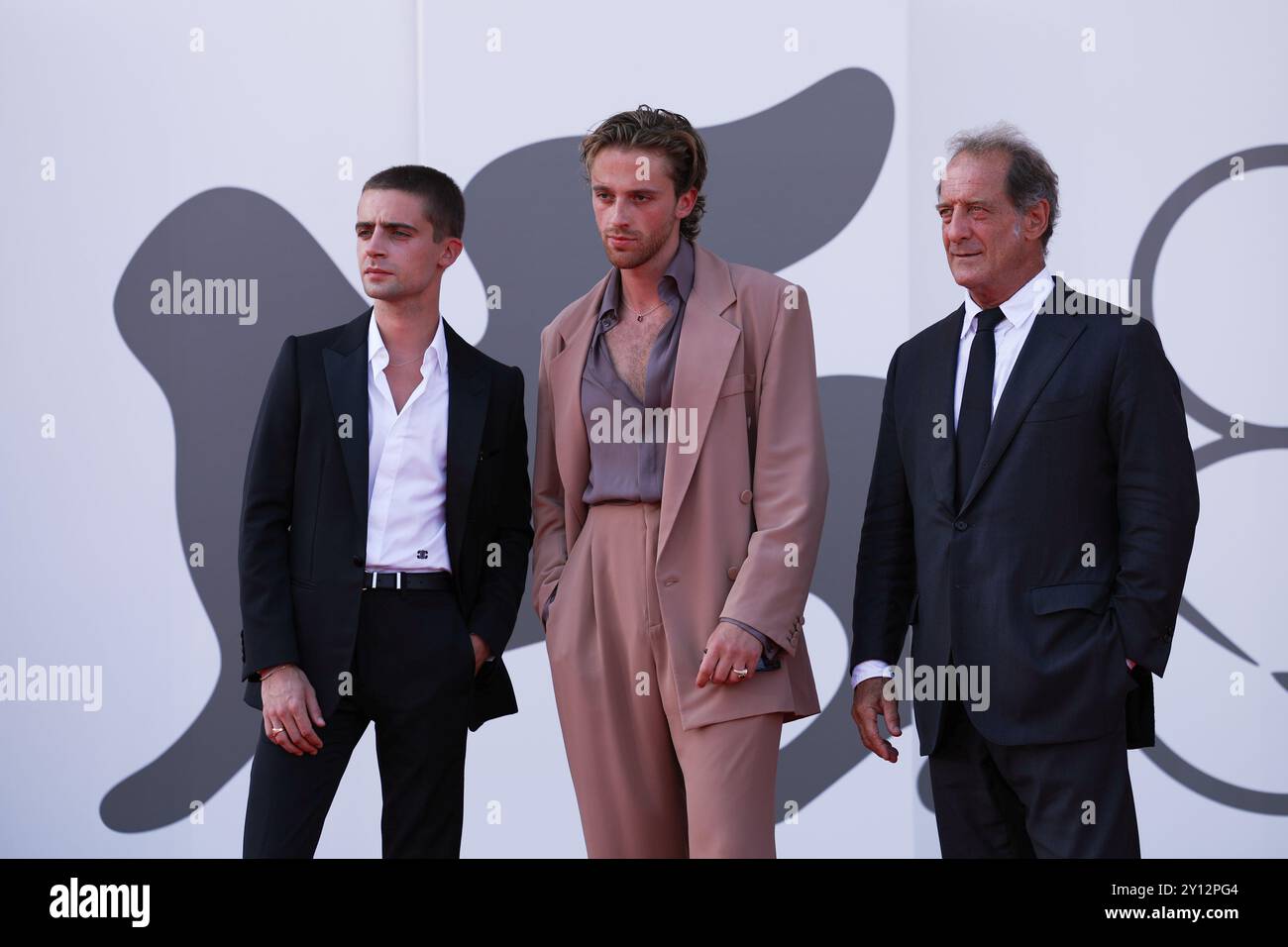 Venice, Italy. 4th Sep, 2024. Actors Benjamin Voisin (C), Stefan Crepon ...