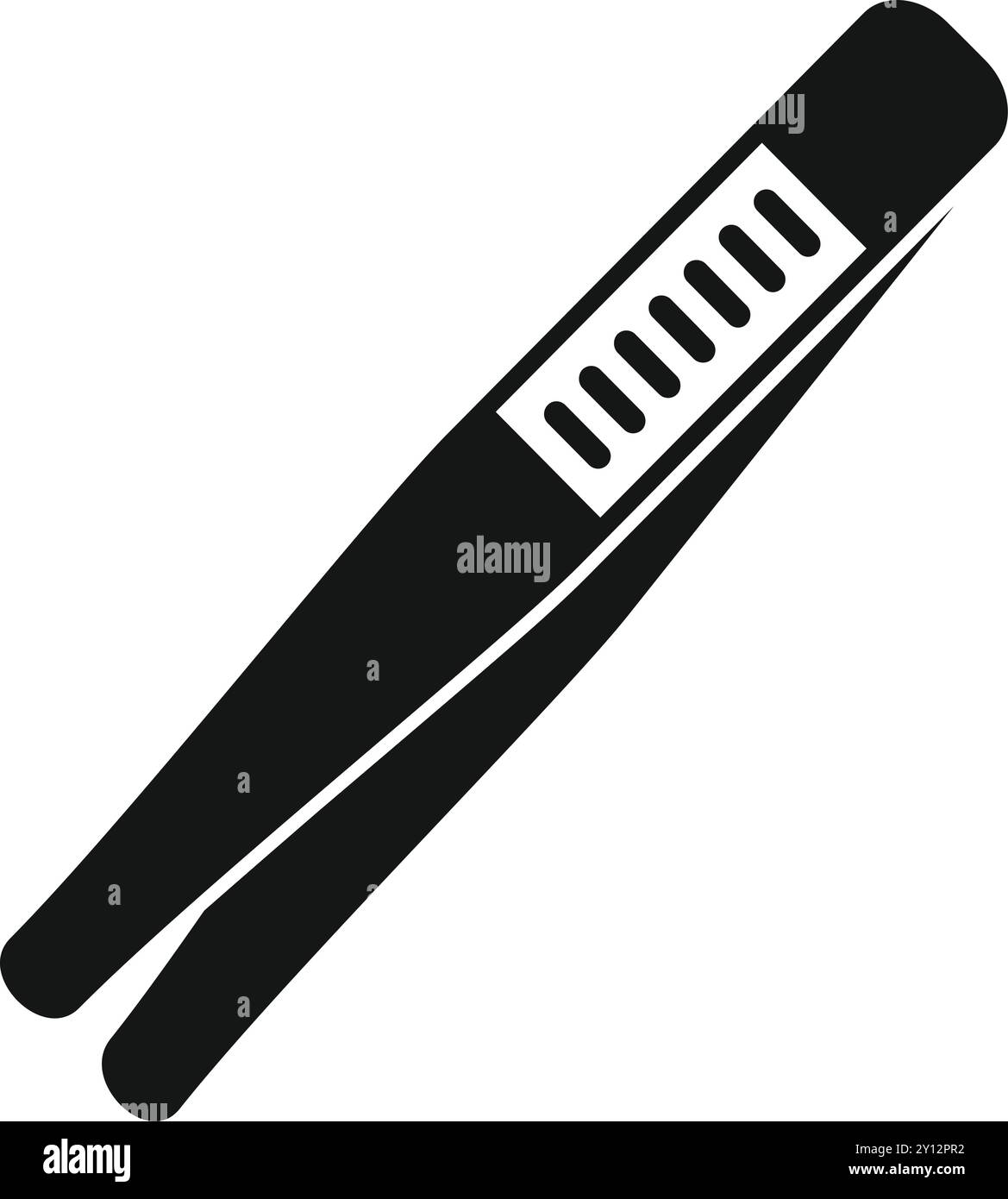 Black simple tweezers with stripes on the upper side lying diagonally ...