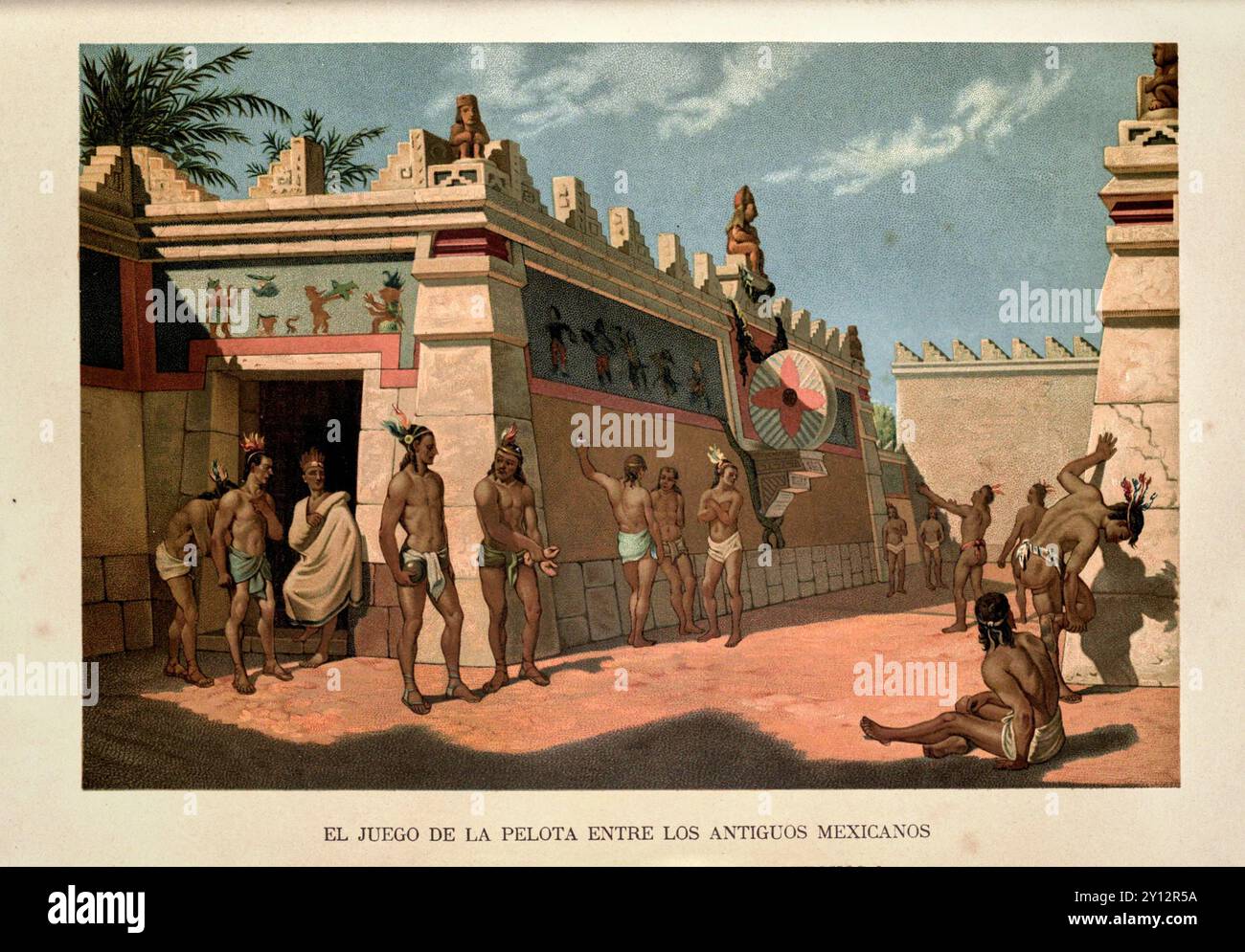 Mexican indigenous people playing a game of balls outside a temple ...