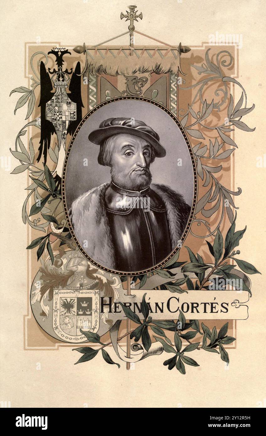 Vintage Portrait of Spanish conquistador Herman Cortes, 19th century ...
