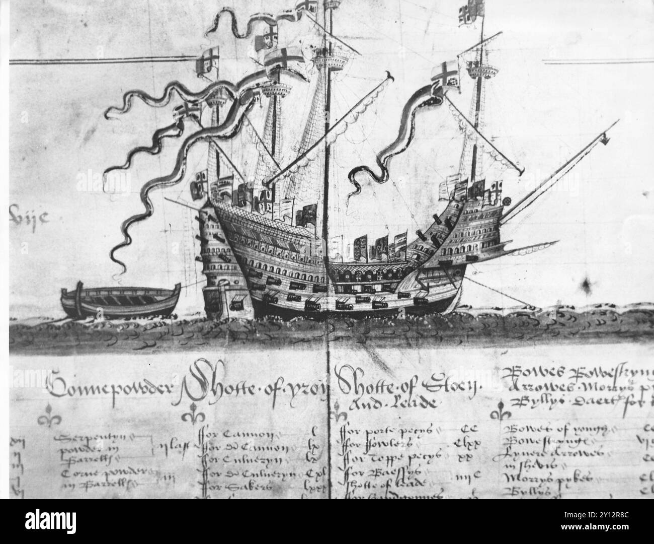 THE ONLY CONTEMPORARY DRAWING THE TUDOR WARSHIP MARY ROSE FROM THE ...