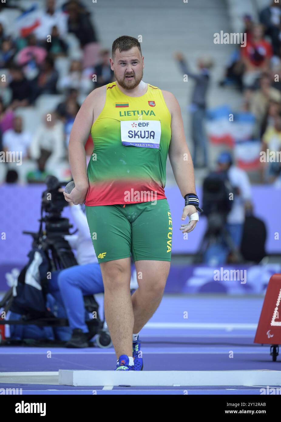 Andrius Skuja of Lithuania competing in the men’s F46 shot put final at ...