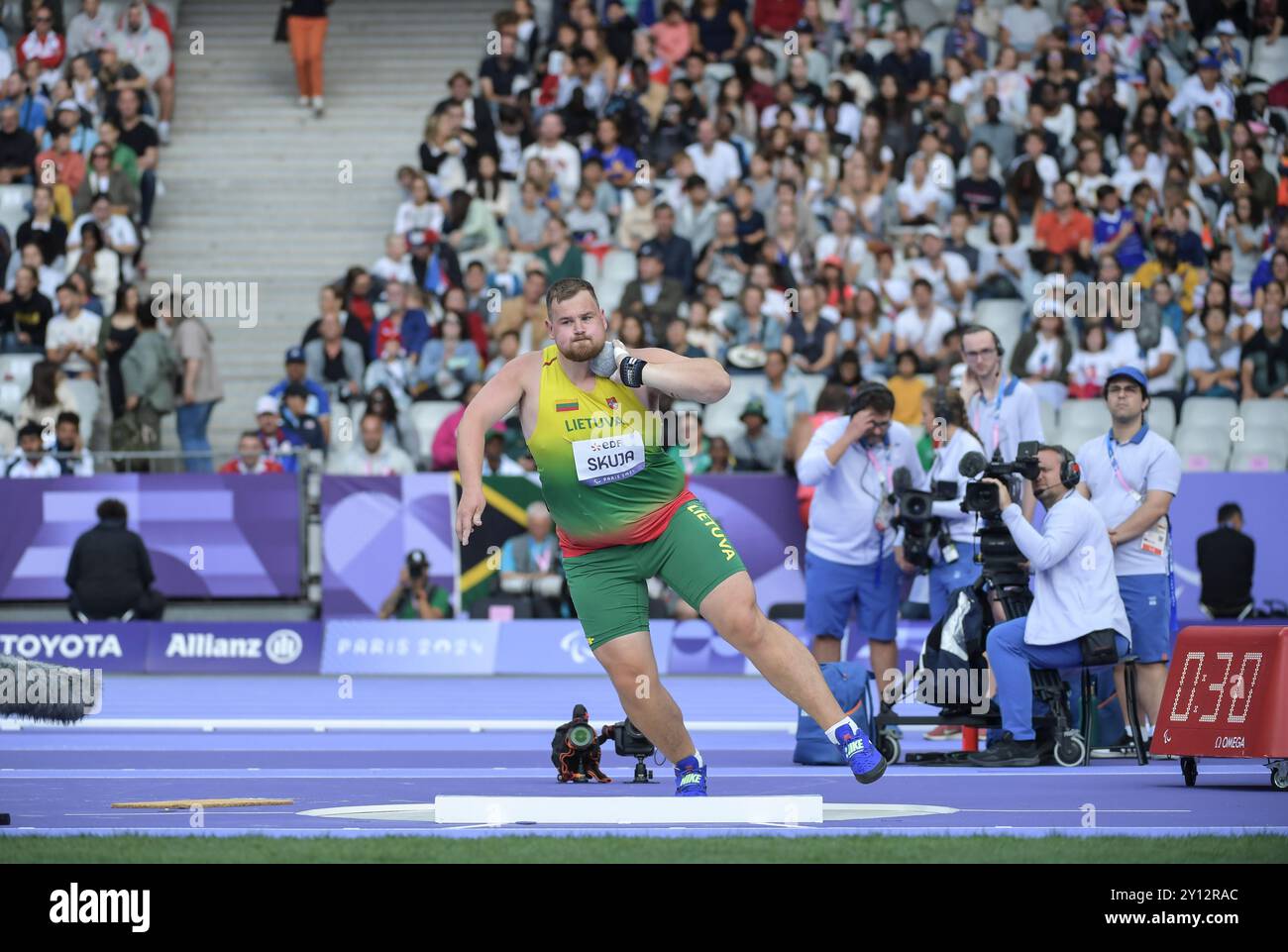 Andrius Skuja of Lithuania competing in the men’s F46 shot put final at ...