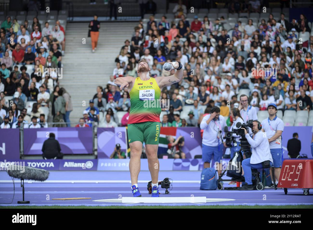 Andrius Skuja of Lithuania competing in the men’s F46 shot put final at ...