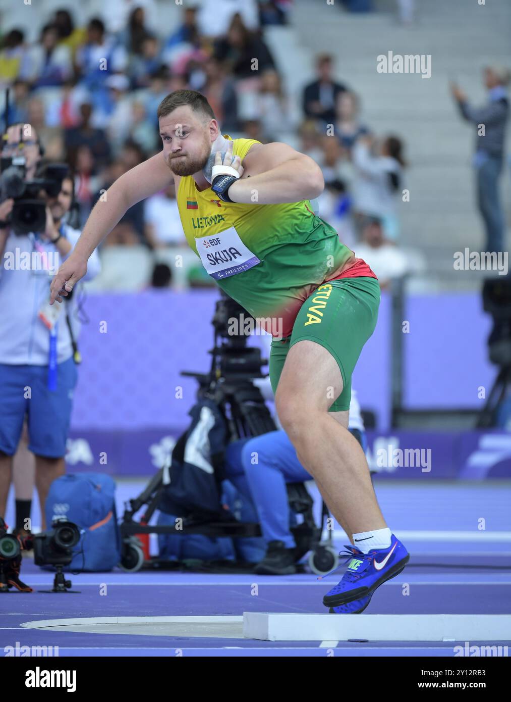 Andrius Skuja of Lithuania competing in the men’s F46 shot put final at ...