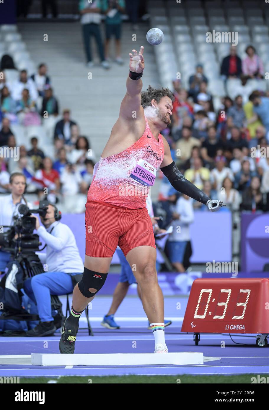 Greg Stewart of Canada competing in the men’s F46 shot put final at the ...