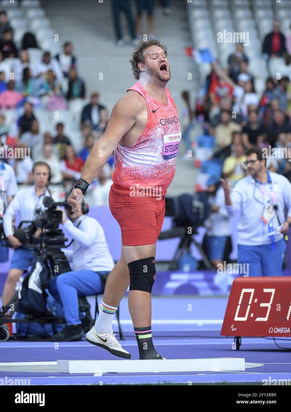 Greg Stewart of Canada competing in the men’s F46 shot put final at the Paris 2024 Summer ...