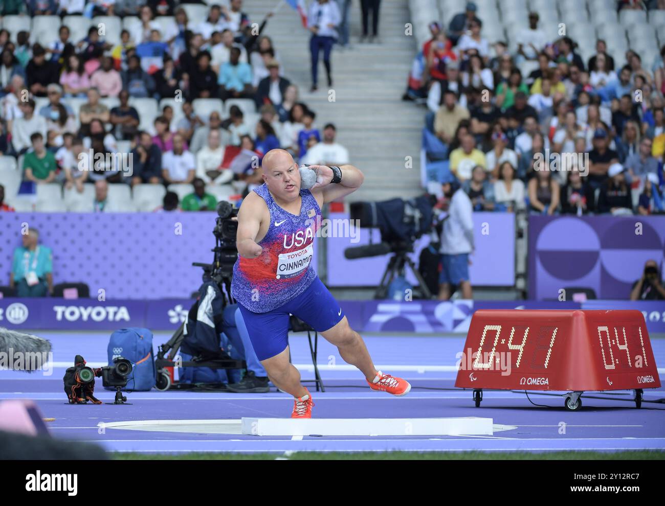 Joshua Cinnamo of the USA competing in the men’s F46 shot put final at ...