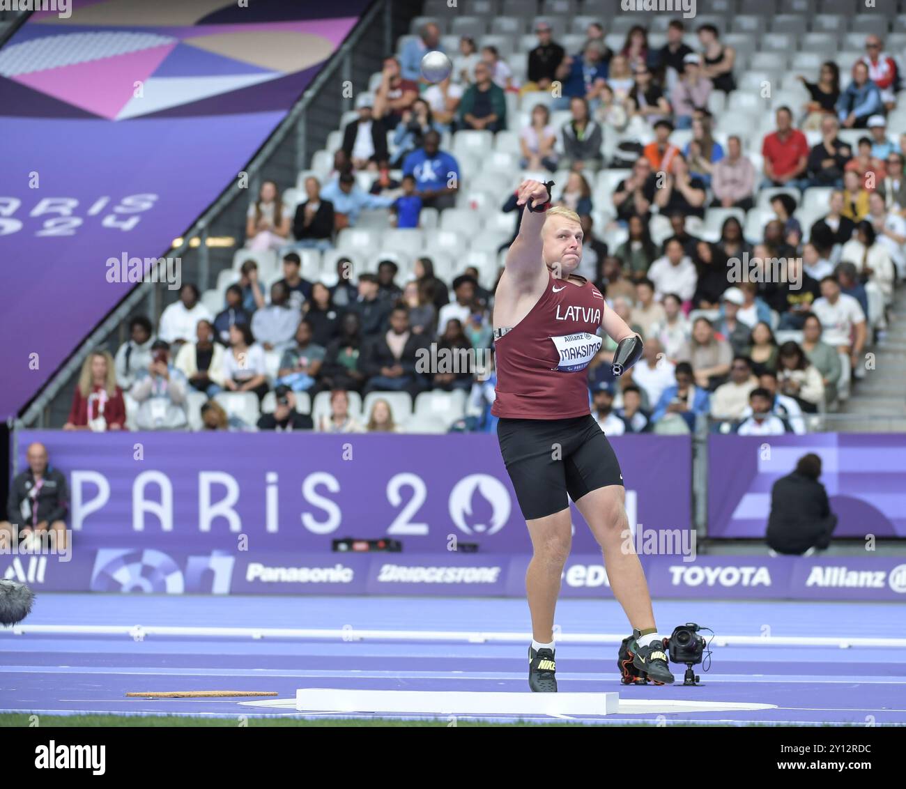 Raivo Maksims of Latvia competing in the men’s F46 shot put final at ...