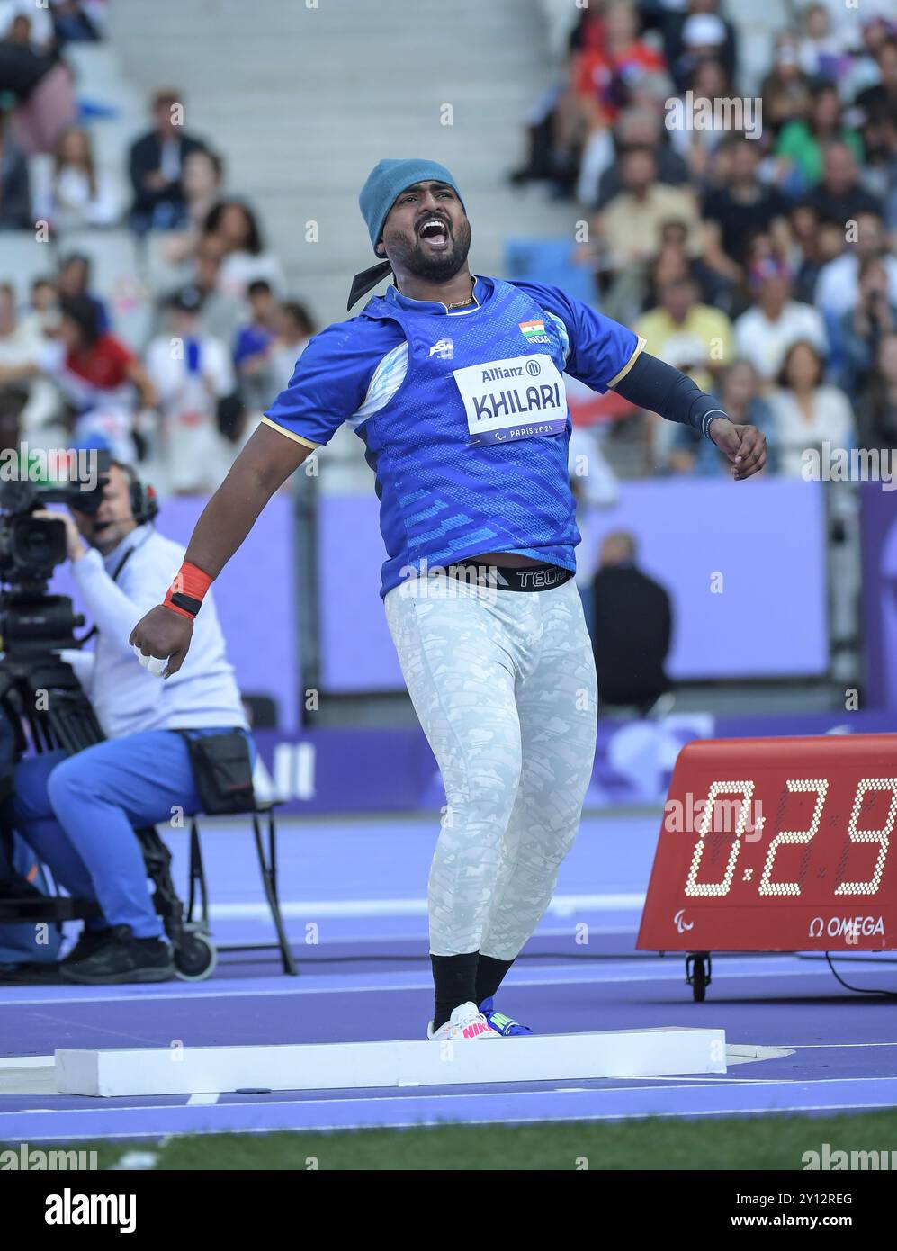 Sachin Sarjerao Khilari of India competing in the men’s F46 shot put ...