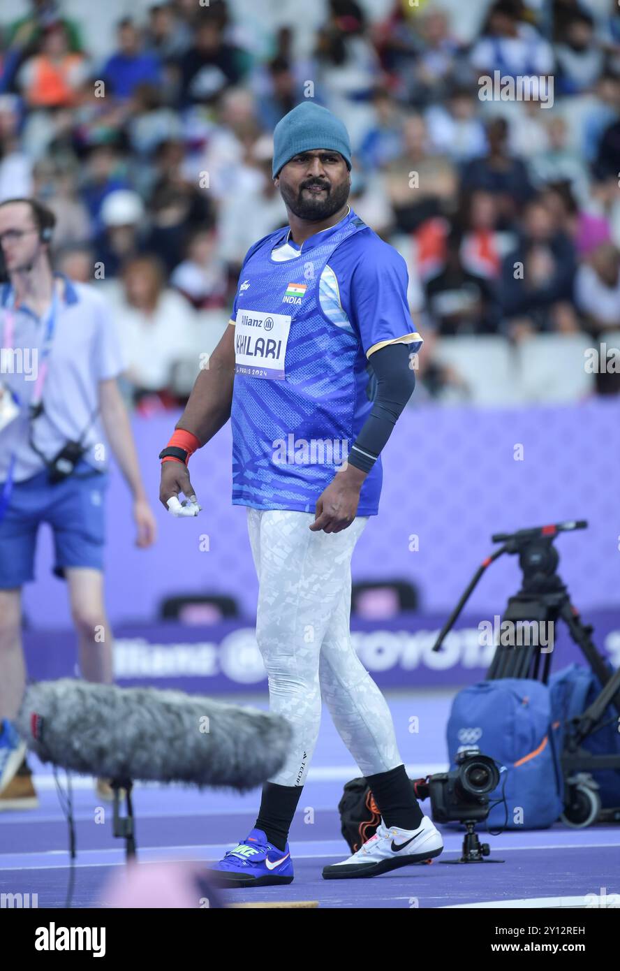 Sachin Sarjerao Khilari of India competing in the men’s F46 shot put ...