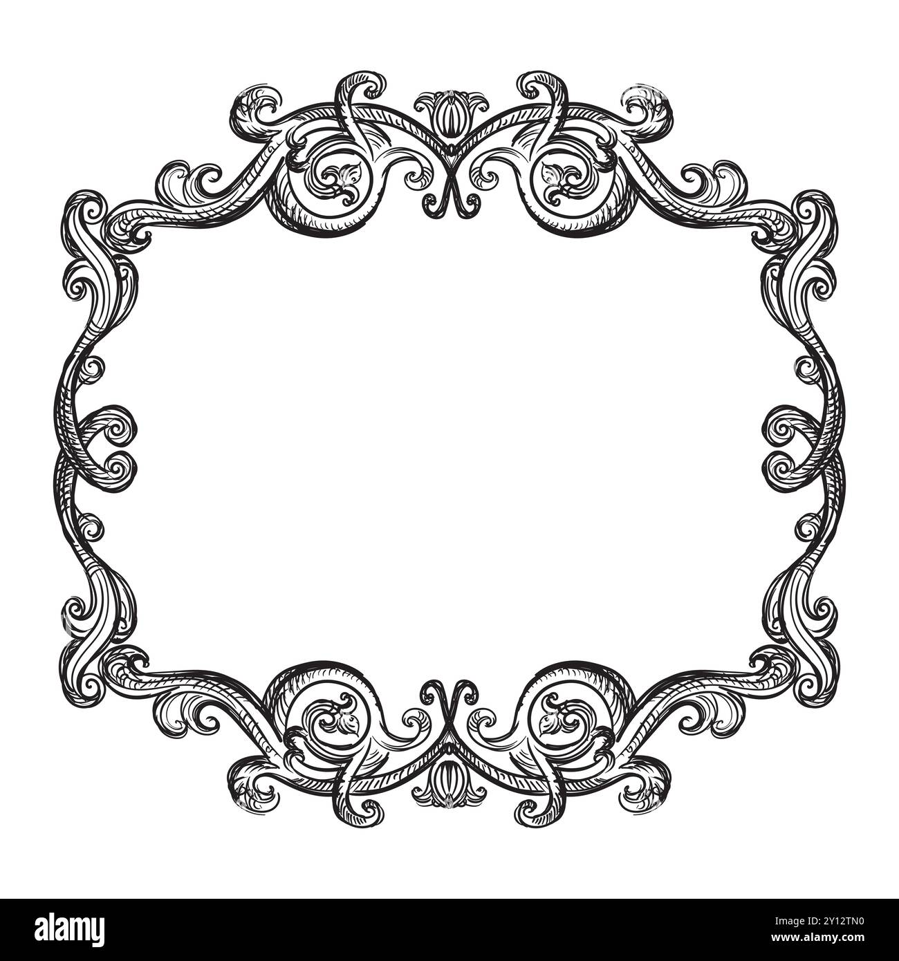 Hand drawing vintage frame baroque style. Sketch of ornate design ...