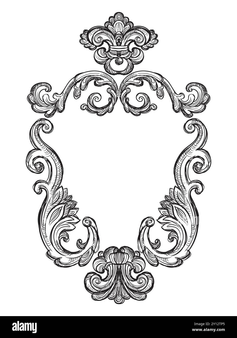 Hand drawing vintage frame baroque style. Sketch of ornate design ...