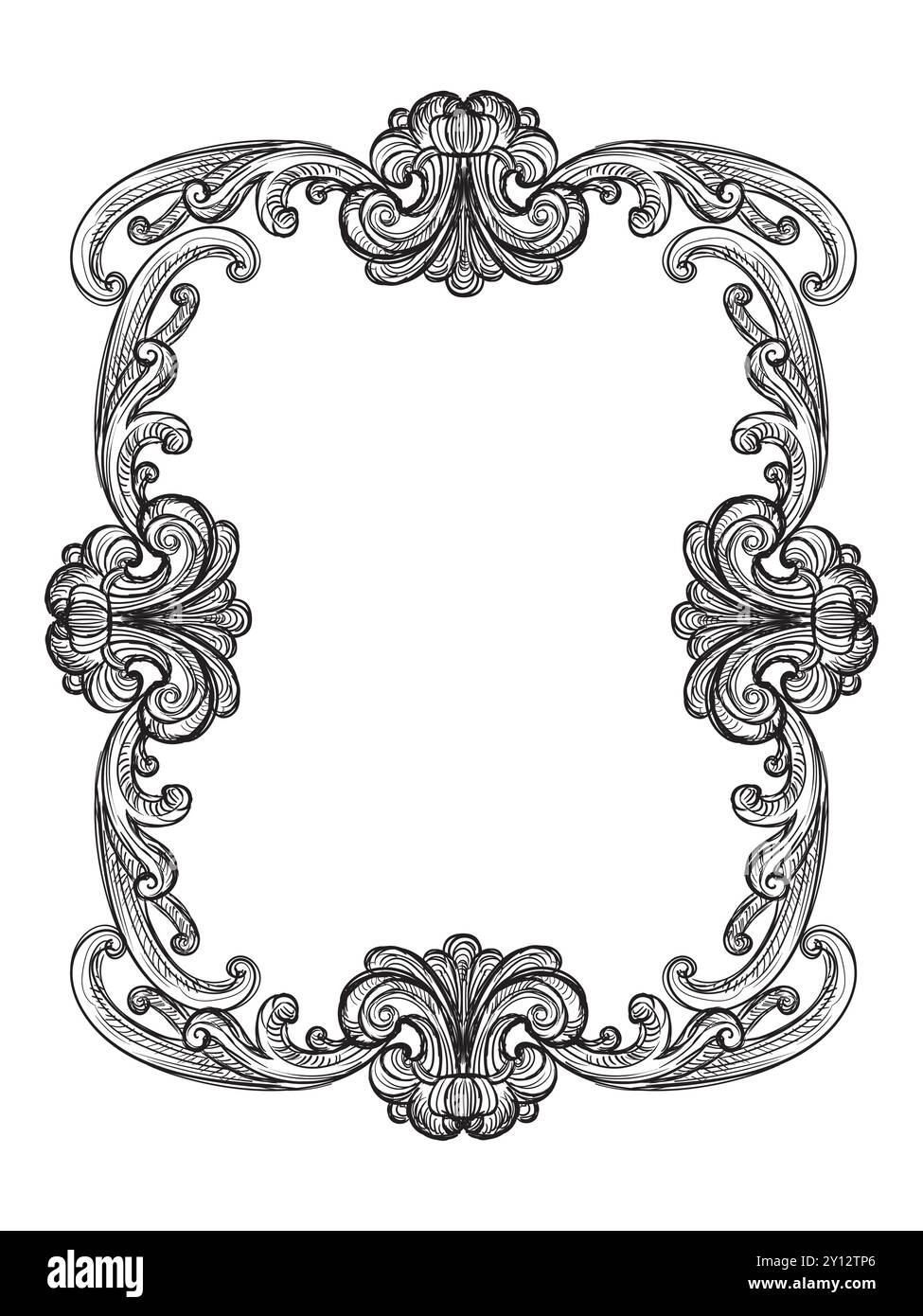 Hand drawing vintage frame baroque style. Sketch of ornate design ...