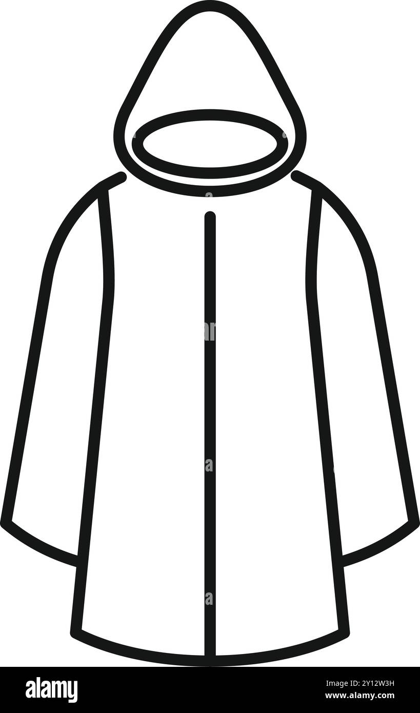 Raincoat with hood protecting from rain, simple black thin line icon ...