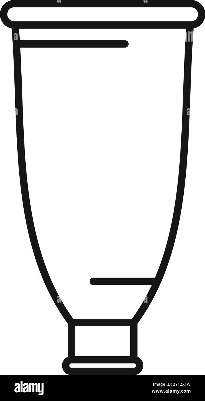 Simple black and white line drawing of a reusable menstrual cup, representing a sustainable ...