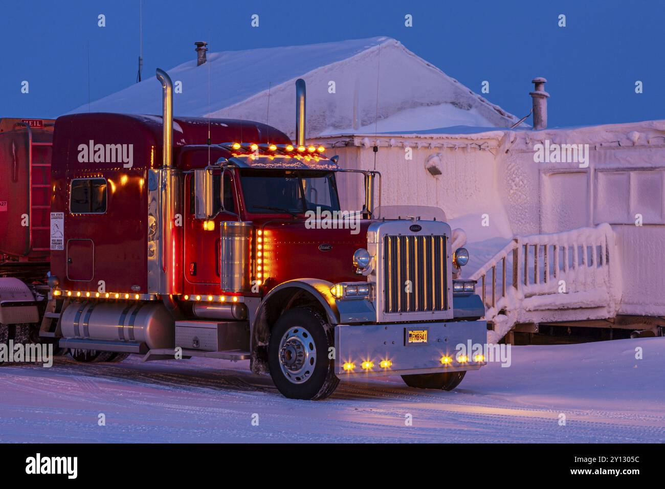 Typical American truck, lorry, winter, twilight, Deadhorse, Alaska, USA ...