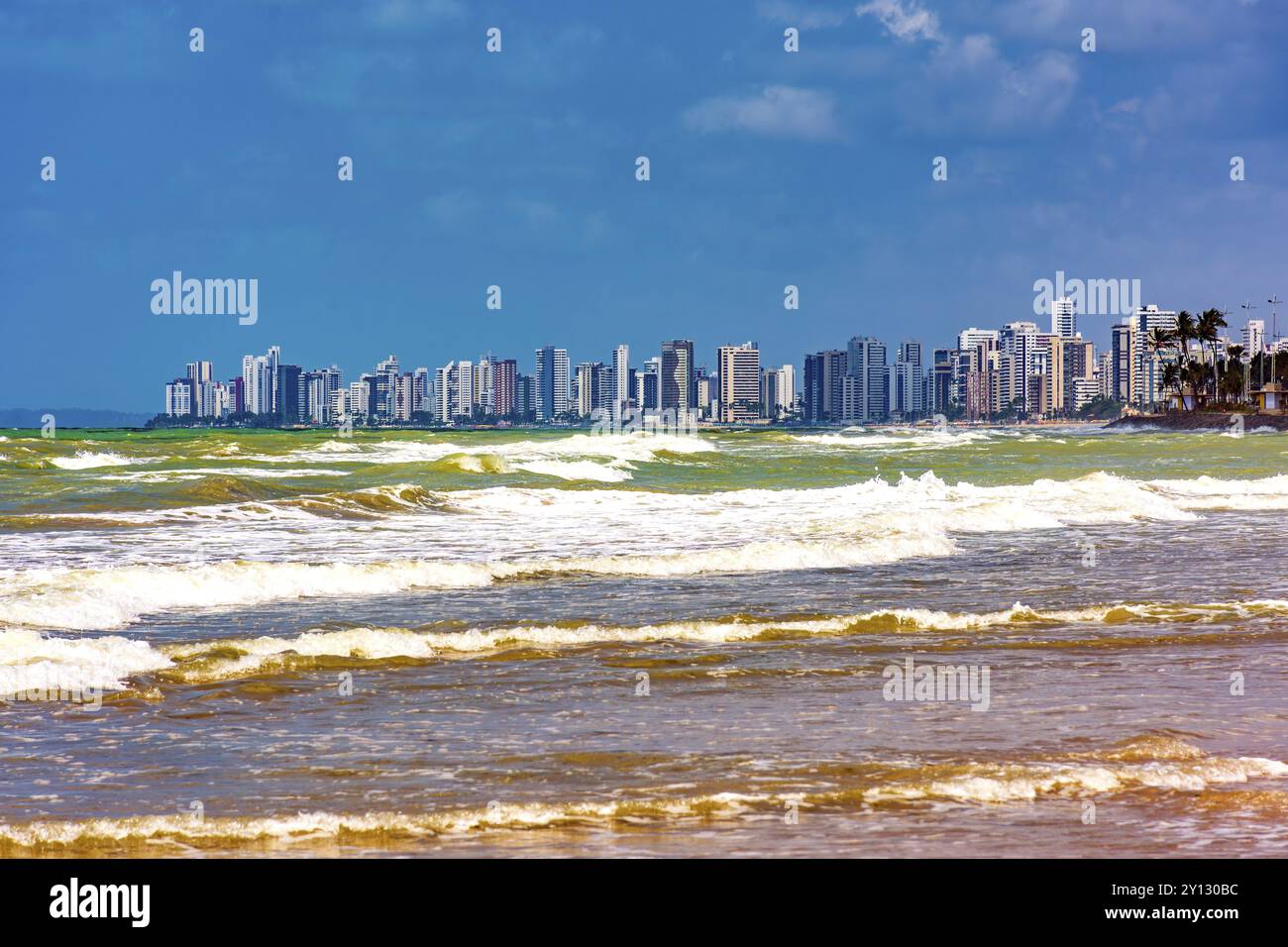Boa Viagem beach with its seaside buildings in the city of Recife ...