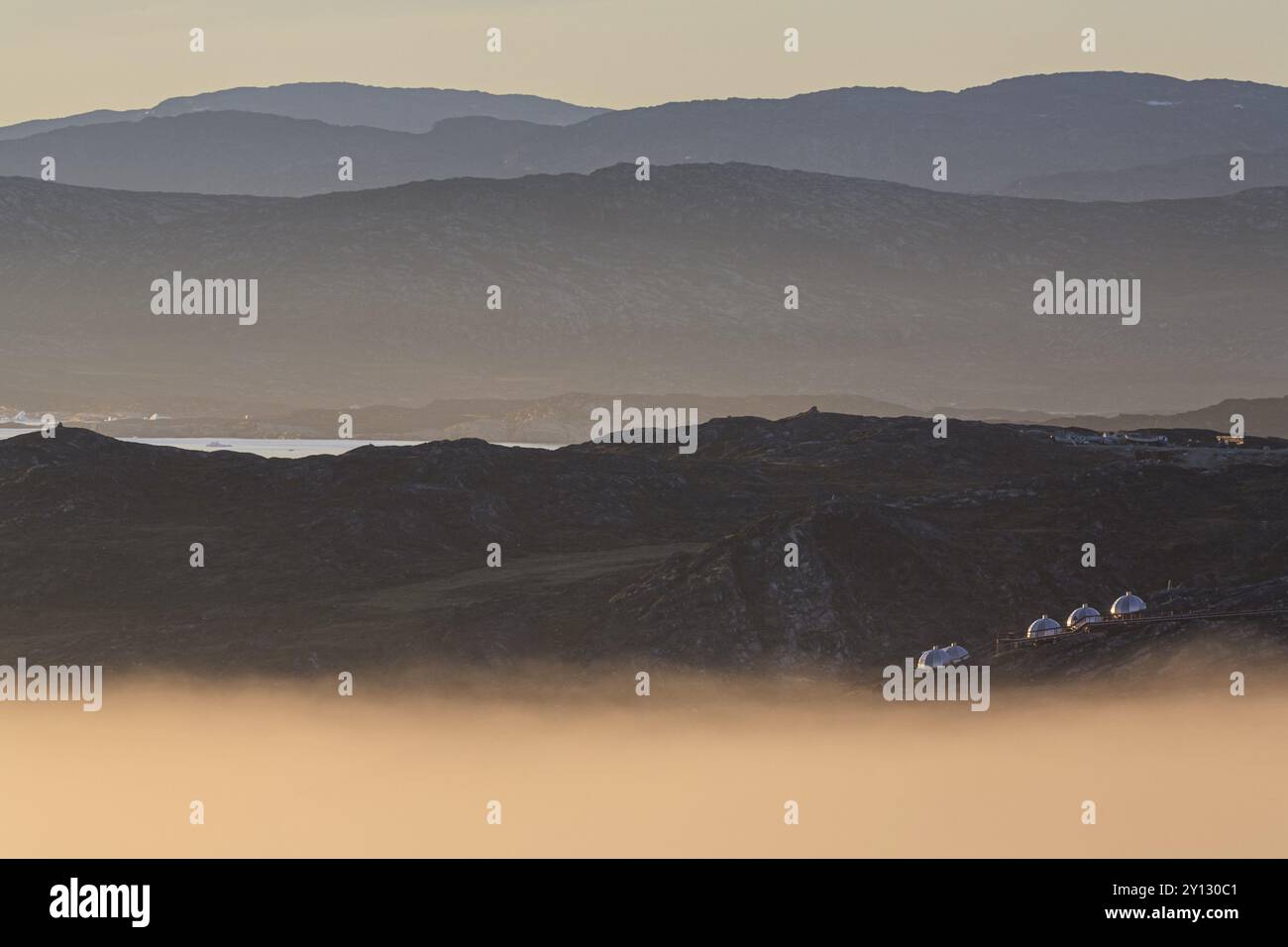 Hotel Arctic with igloos, midnight sun, summer, Ilulissat, Ilulissat ...