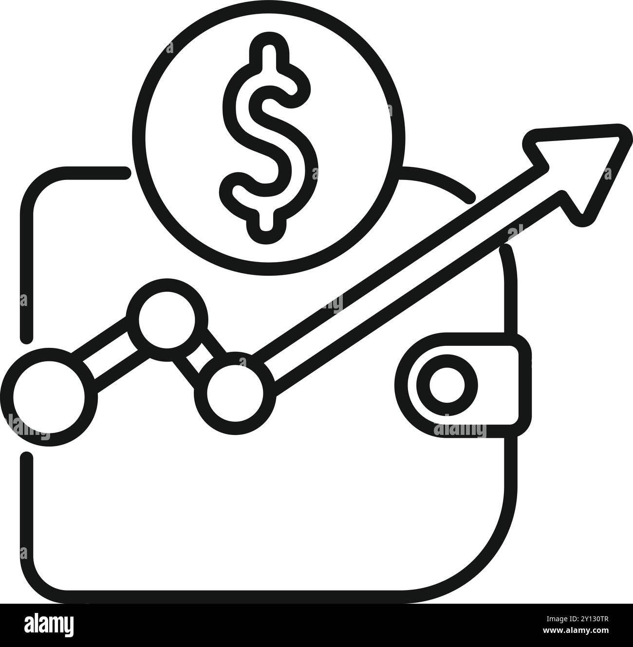 Line art icon of a wallet with an increasing arrow chart, representing ...