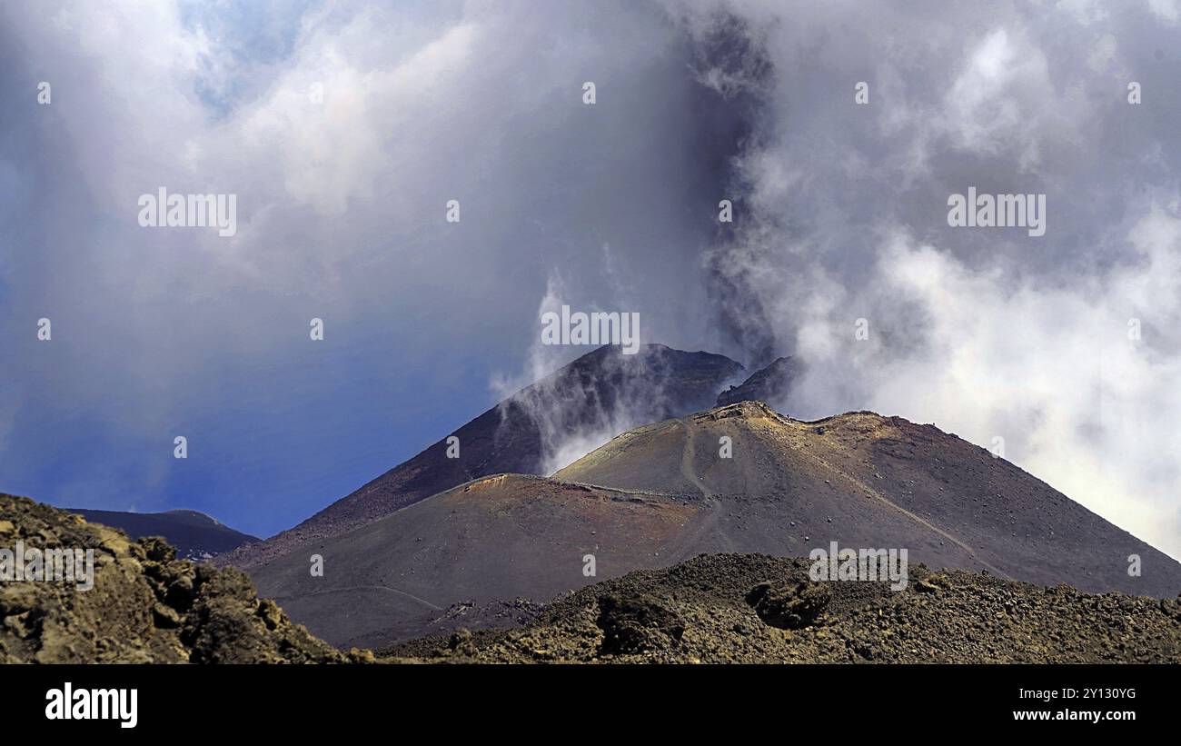 Europe, Italy, The active volcano Etna on Sicily in front of the ...