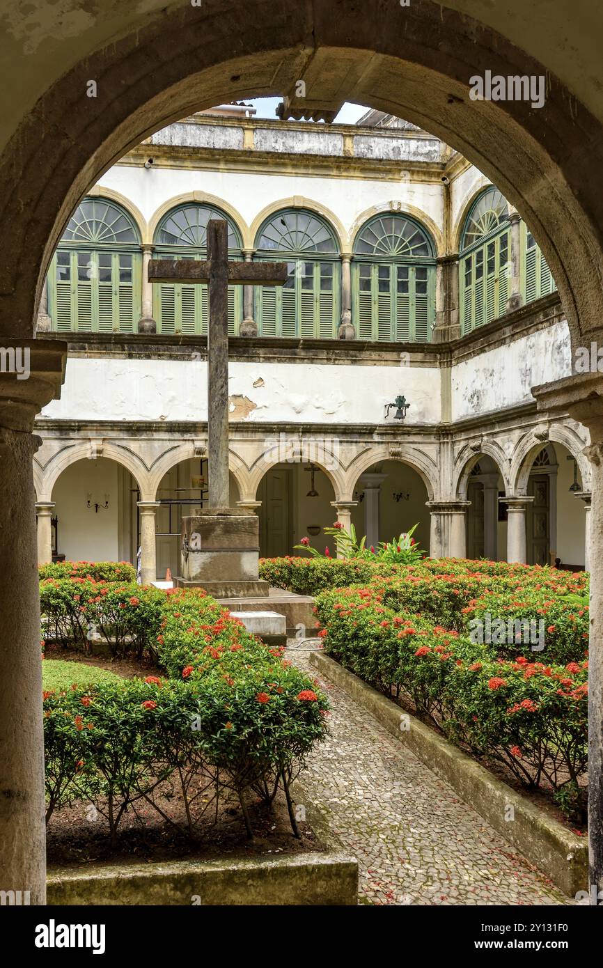 Garden and inner courtyard of a historic baroque church in the city of ...
