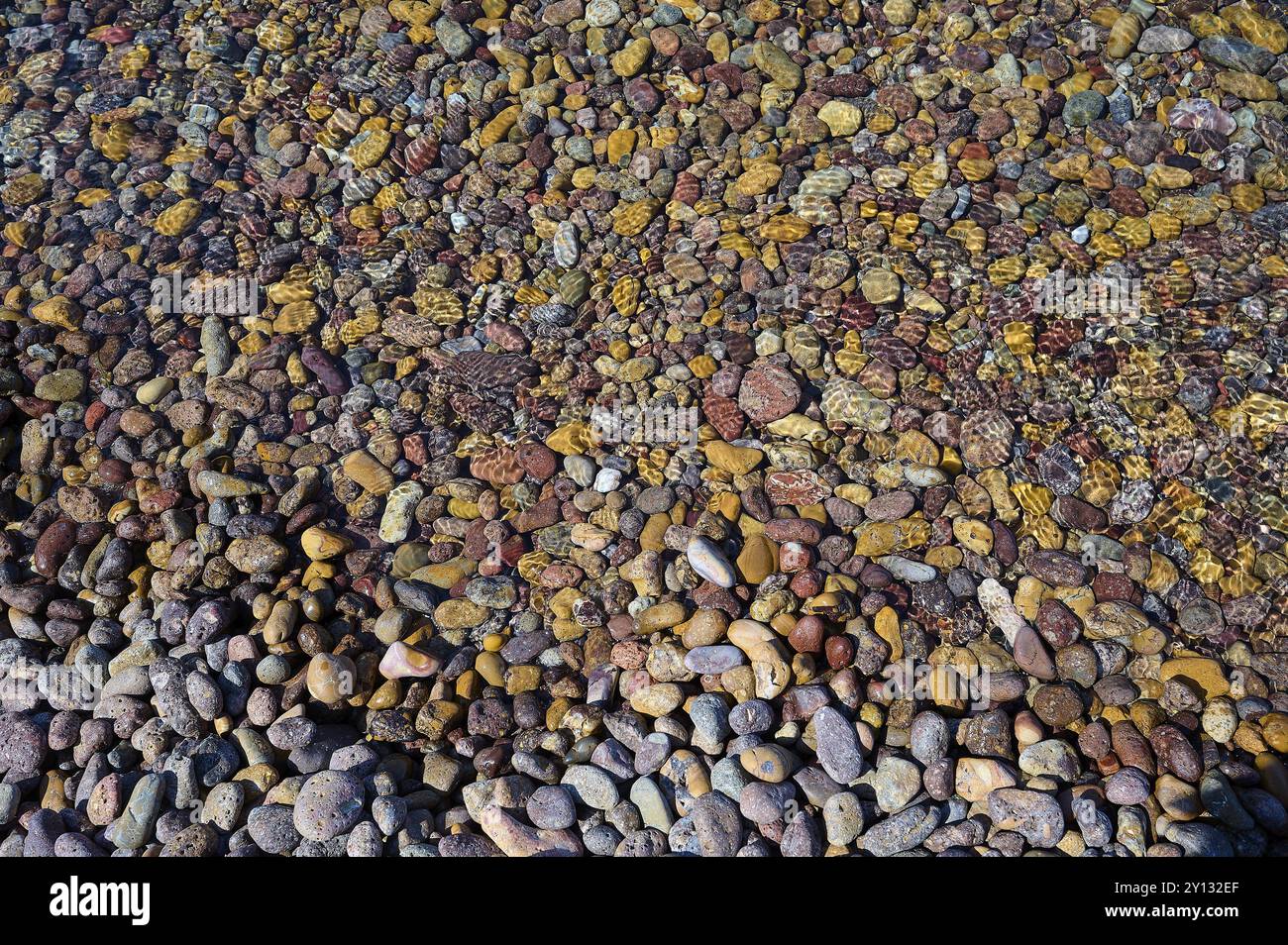 Colourful pebbles in the water with different textures and patterns ...