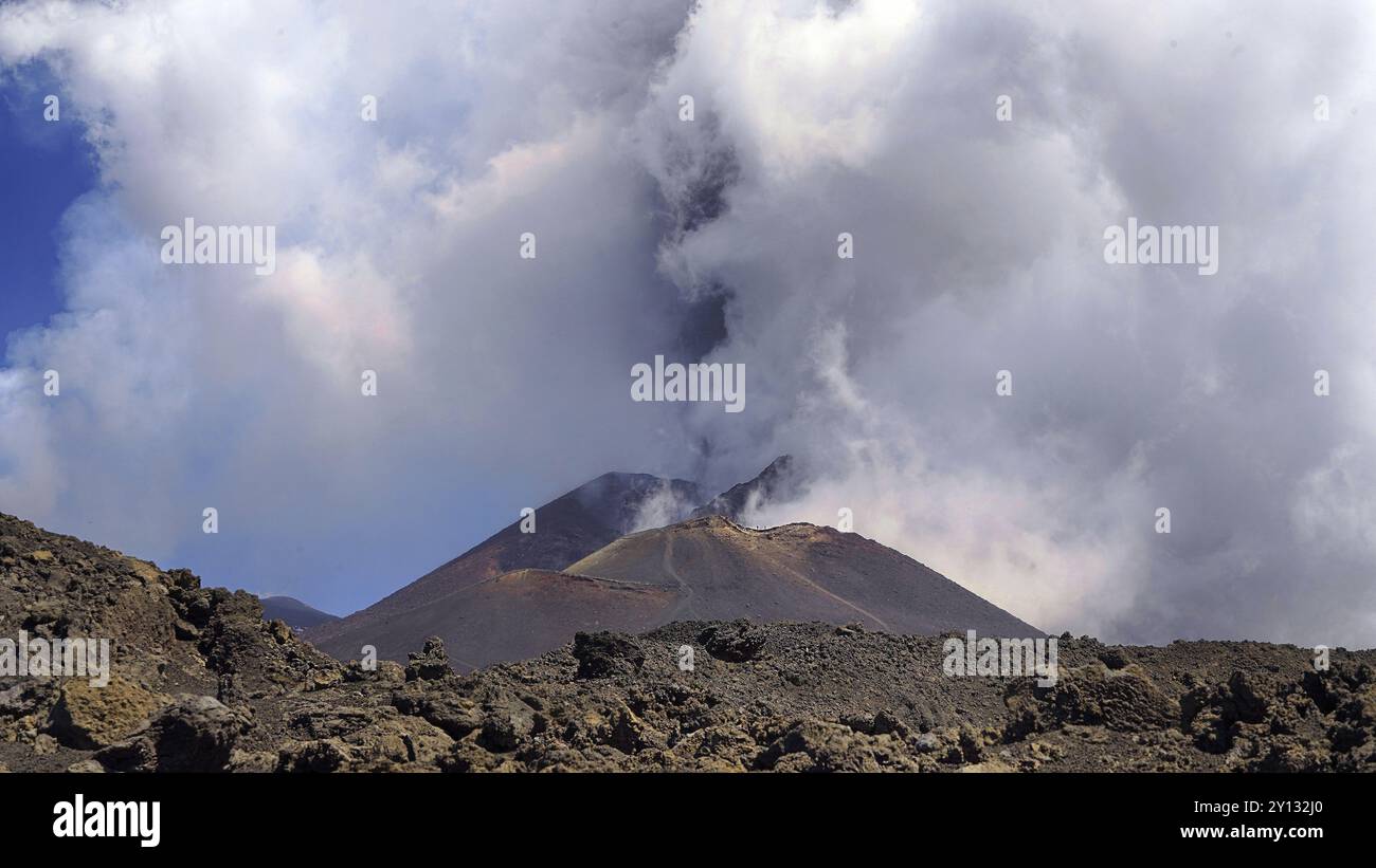 Europe, Italy, The active volcano Etna on Sicily in front of the ...