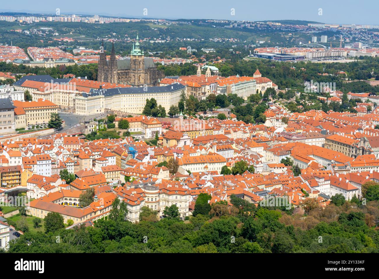 Aerial view of the Lesser Town and Prague Castle in Prague, Czech ...