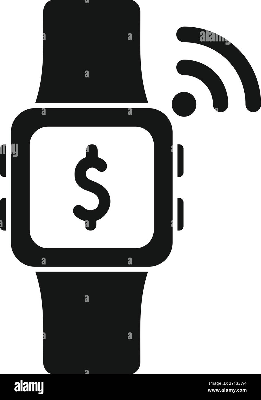 Black and white icon of a smartwatch displaying a dollar sign ...