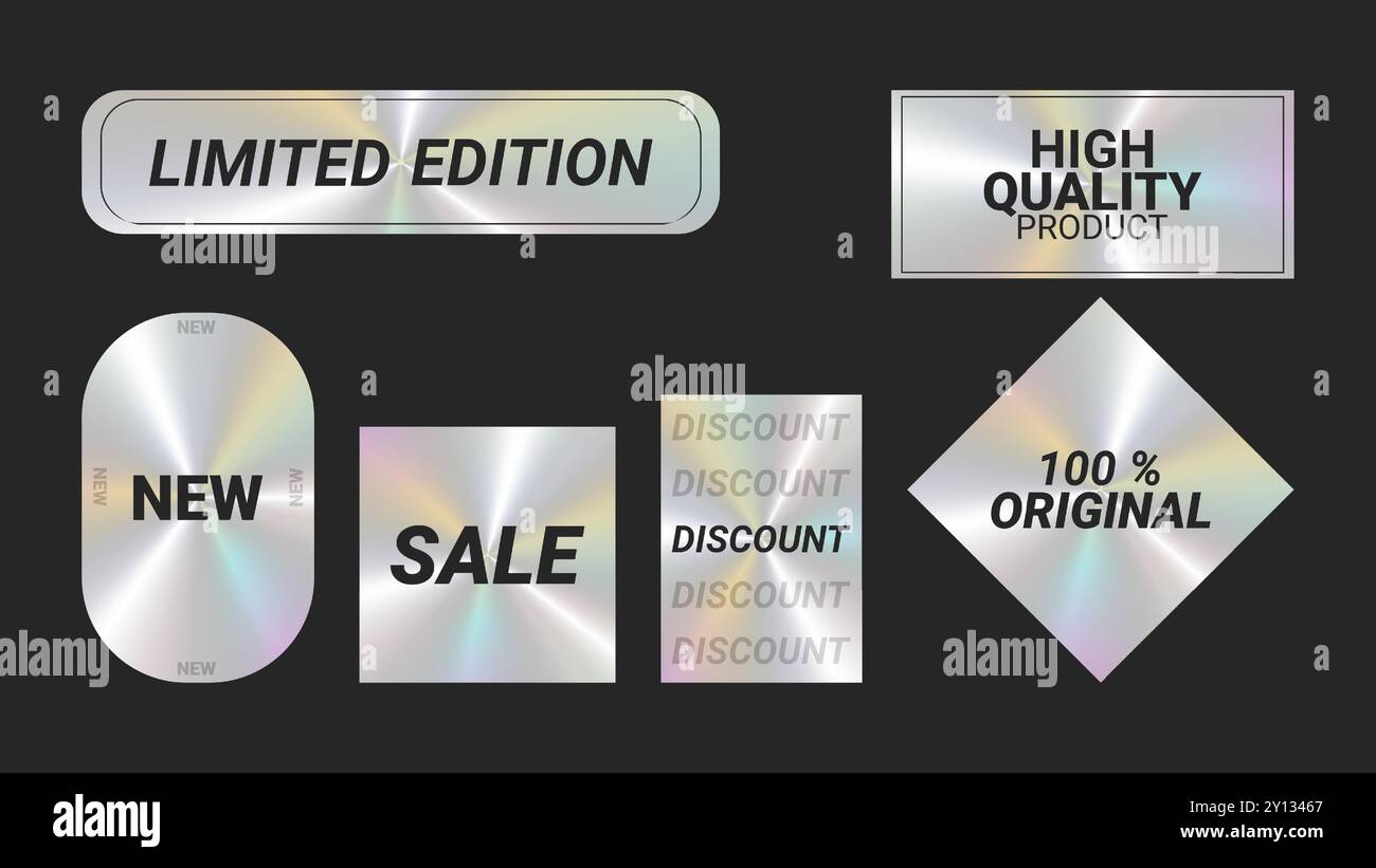 Holographic stickers logos emblem labels color set. Diamond square oval ...