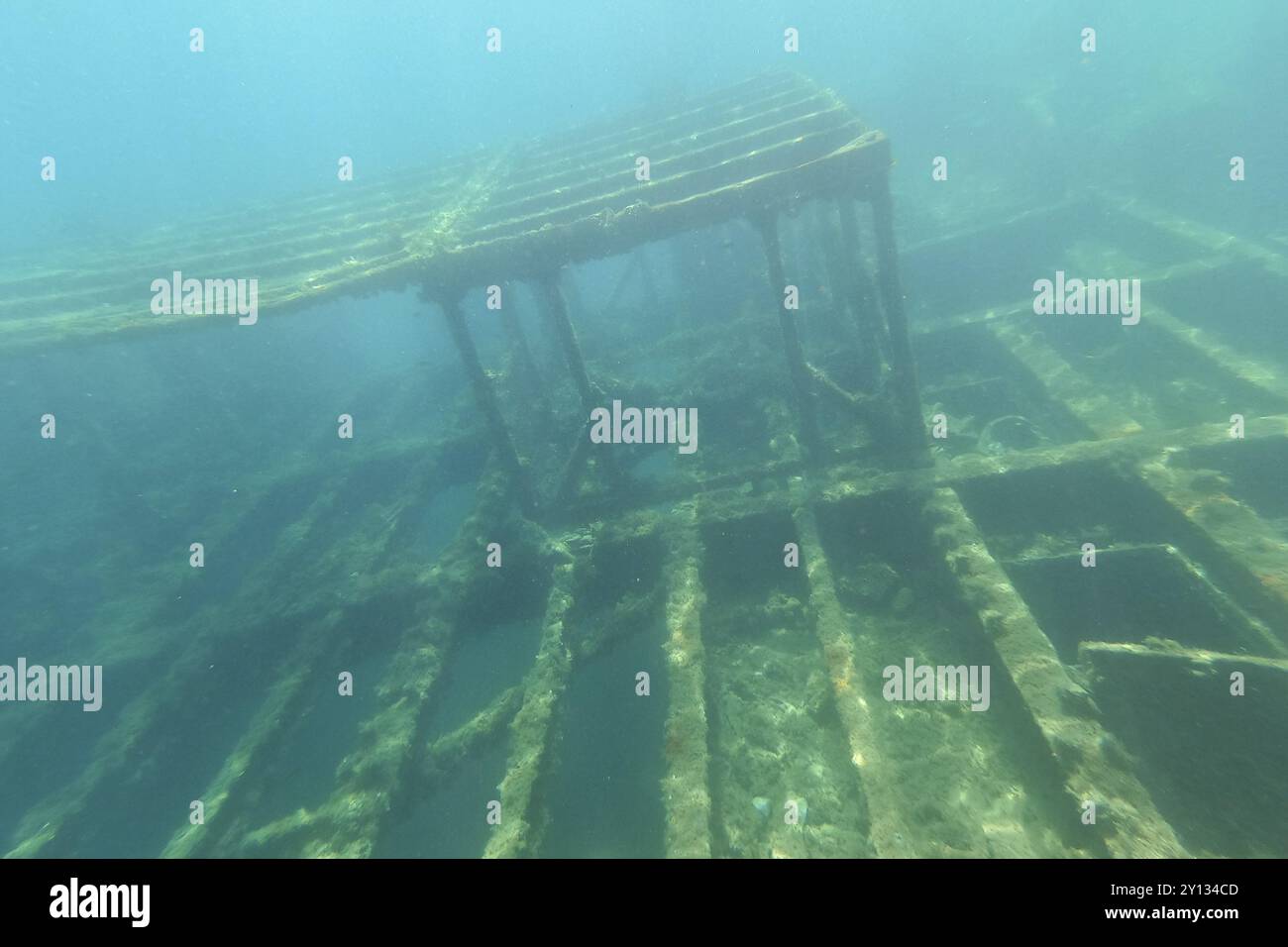 Shipwreck under water, very old ship taken on the bottom of the sea ...