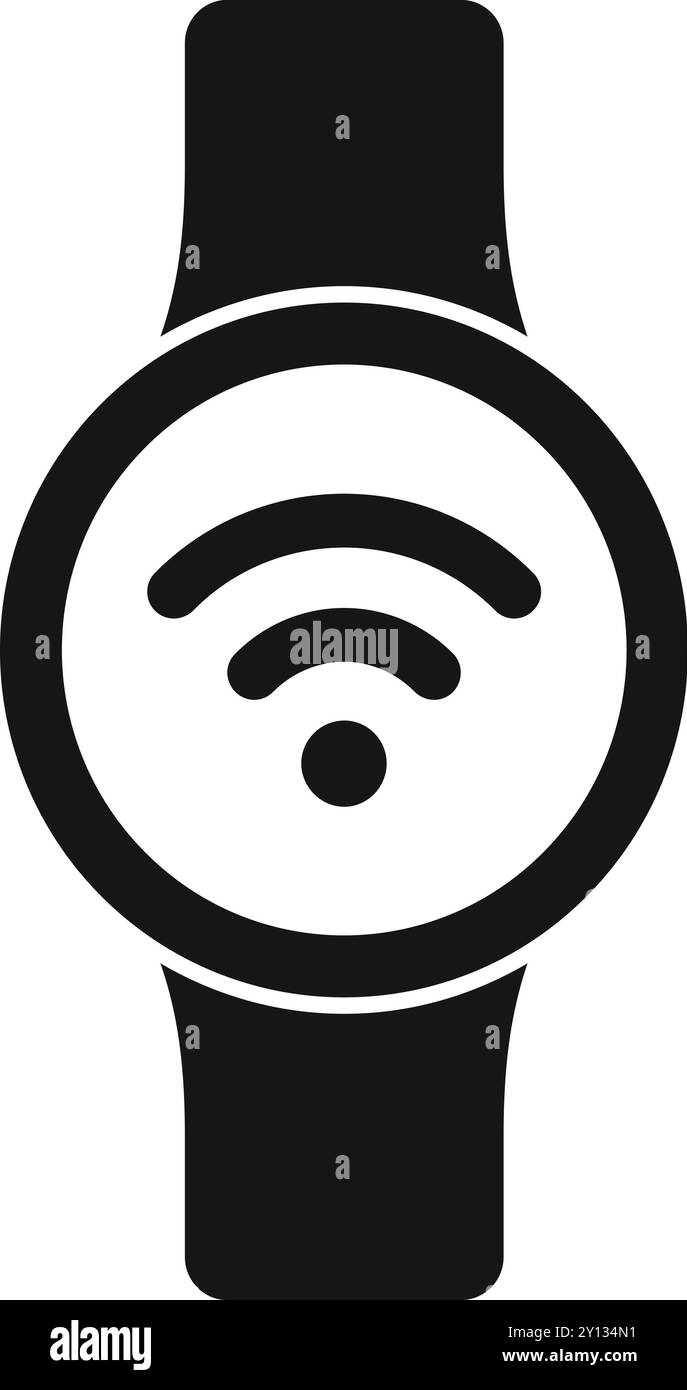 Black and white vector illustration of a smartwatch showing wifi icon ...