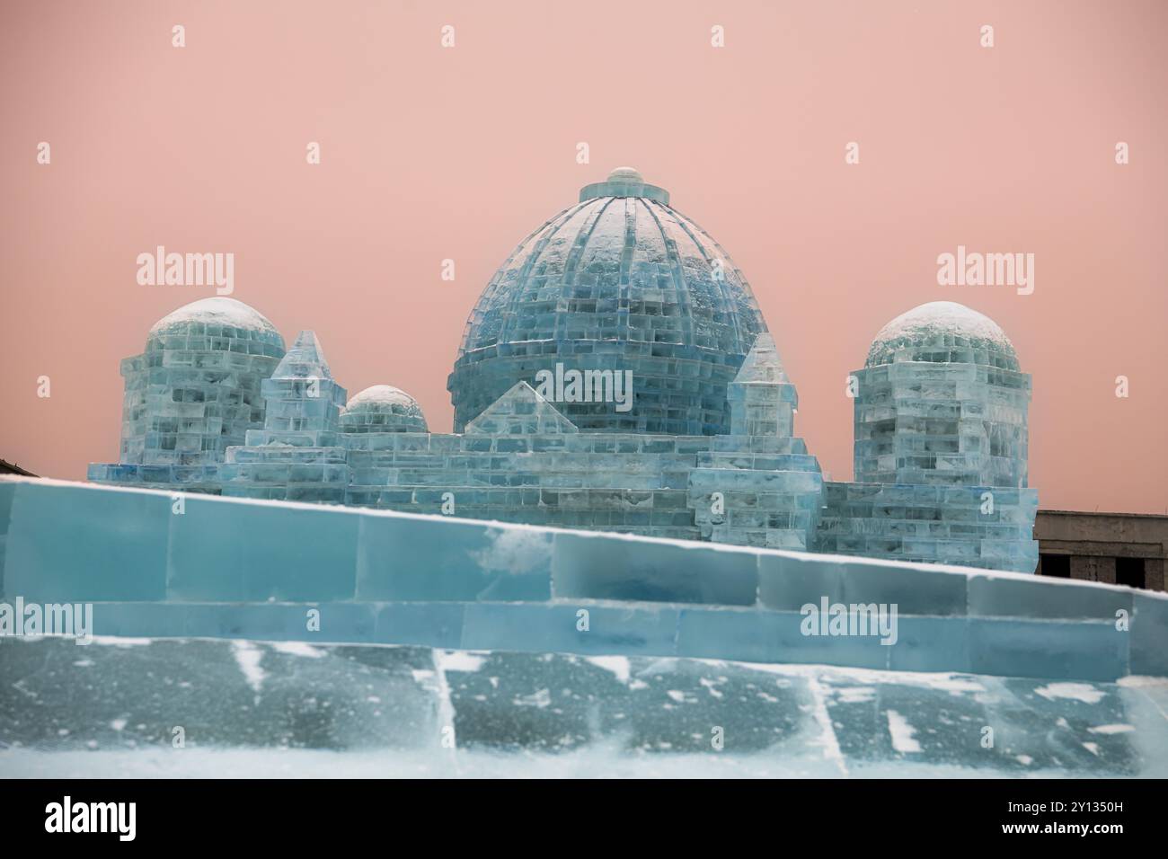 January 1, 2022, HARBIN, CHINA. Harbin Ice Festival in China. The ...