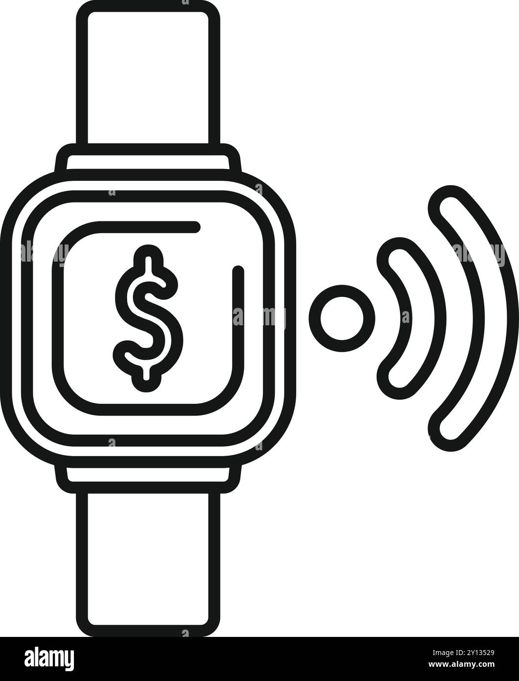 Smartwatch making online nfc payment using wifi connection, outline ...