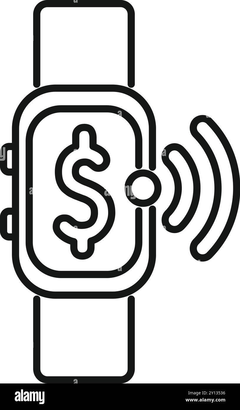 Line drawing icon of a smart watch showing dollar sign for near field ...