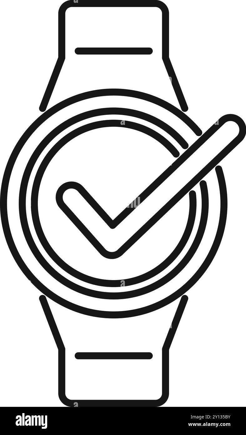 Line drawing of a smartwatch showing a check mark icon on the screen ...