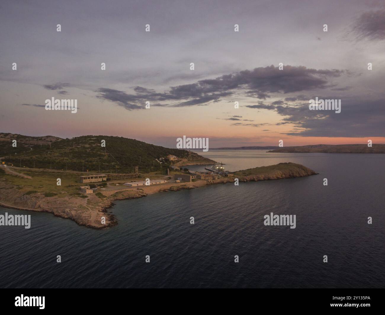 Aerial panoramic view of Stinica in Croatia on the beautiful sunset ...