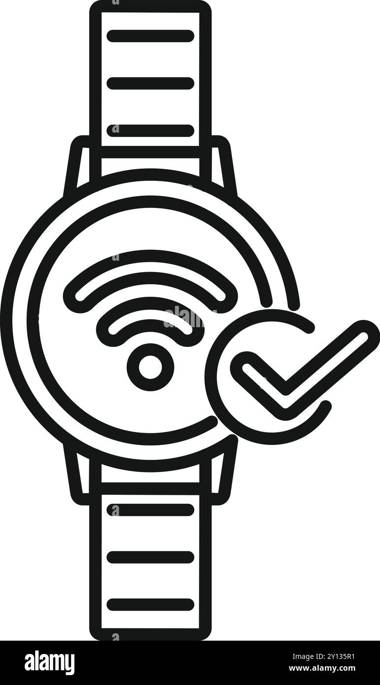 Line drawing of a smartwatch showing a successful wifi connection icon ...