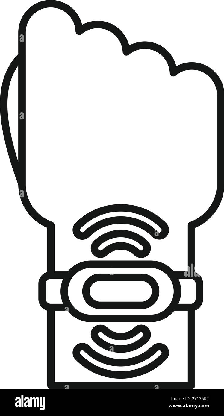 Hand wearing a smartwatch sending and receiving signals in a simple ...