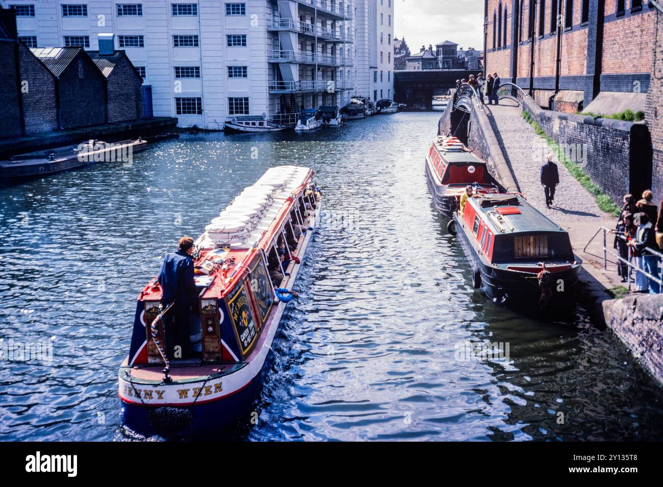 Vintage photographic slide of a tour barge on the Regent canal Stock ...